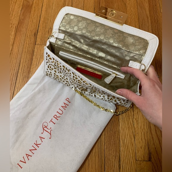 Ivanka Trump | Bags | Ivanka Trump Laser Cut White Gold Shoulder Bag ...
